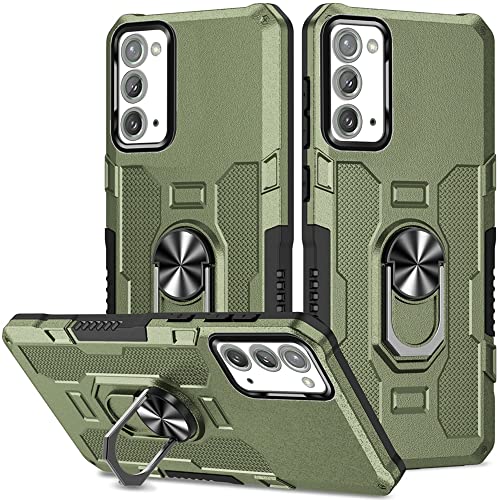 CCSmall for Samsung Galaxy Note20 Case with Metal Ring Kickstand for Women & Men, Heavy-Duty Protection Shockproof Bumper Cover Case for Samsung Galaxy Note 20 TY Green