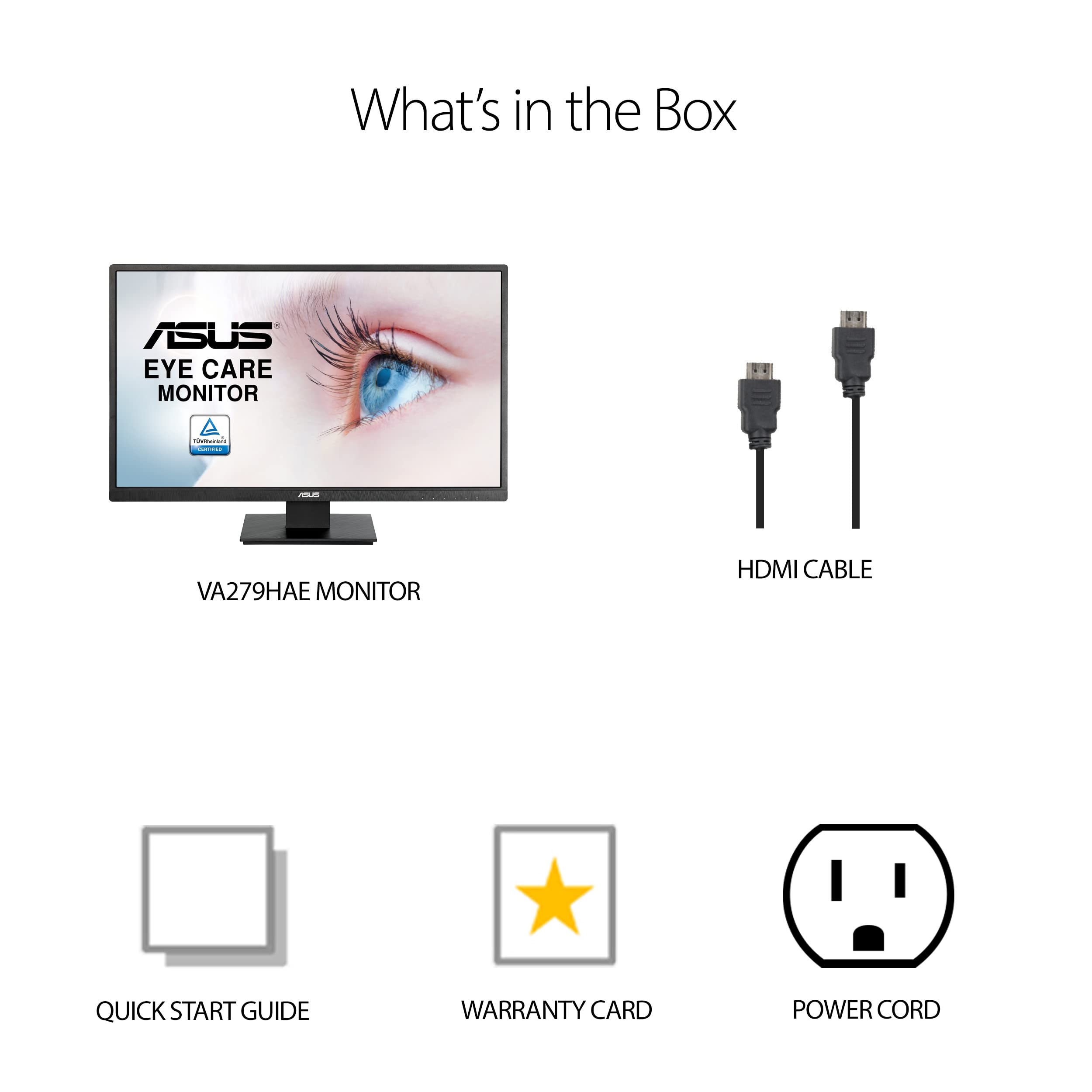 ASUS 27" 1080P Monitor - Full HD, Eye Care, Low Blue Light, Flicker-Free, VESA Mountable, Anti-Glare, D-Sub, HDMI Computer PC Monitor - VA279HAE