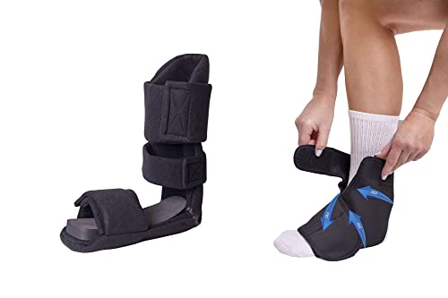 Brace Direct Night Splint (S/M) + Foot Ice Pack (S/M)- for Plantar Fasciitis Relief, Arch Support, Heel Foot Pain, Achilles Tendonitis, Drop Foot, Comfortable fit on Left or Right Foot