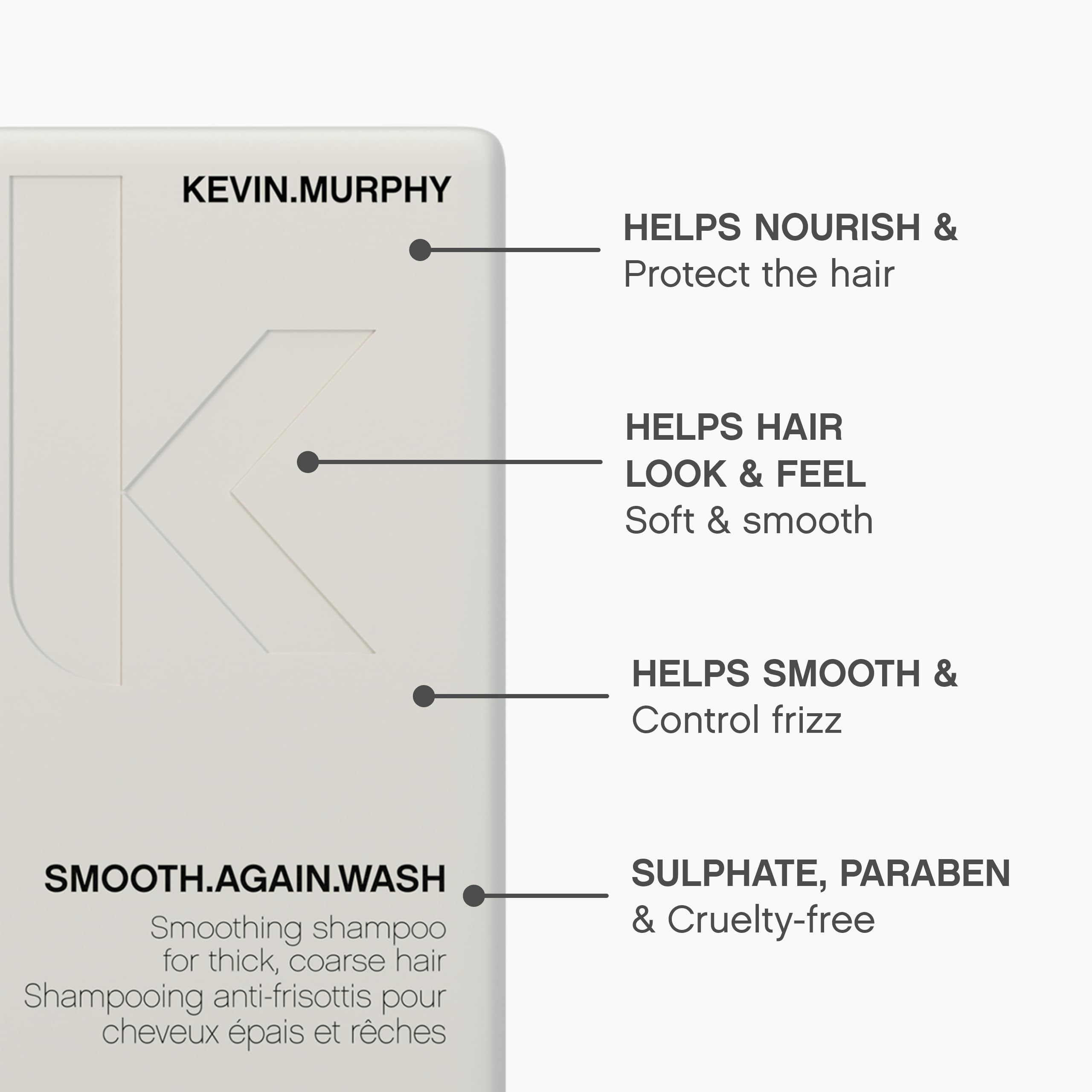 KEVIN.MURPHY SMOOTH.AGAIN WASH - Frizz Control Shampoo - For Thick, Coarse & Unruly Hair - Moisturising Shampoo for Hair Hydration - Sulphate & Paraben Free - 250 mL / 8.4 fl oz