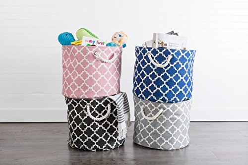 DII Collapsible Burlap Storage Basket or Bin with Durable Cotton Handles, Home Organizational Solution for Office, Bedroom, Closet, Toys, & Laundry (Small Round - 12x9), Rose Lattice
