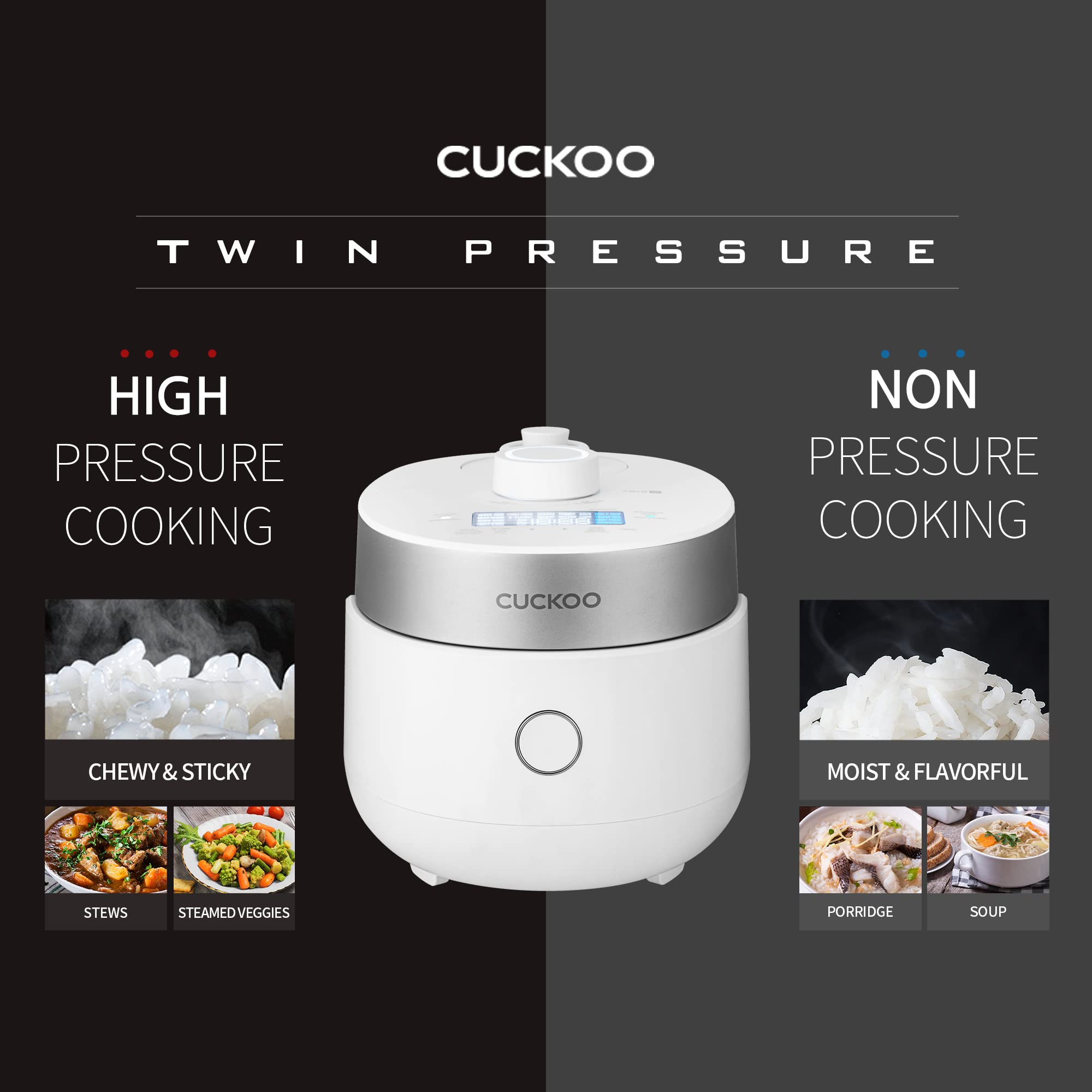 CUCKOO CRP-LHTR1009F | rice cooker 10 Cup (Uncooked) Twin Pressure Induction Heating Cooker | 16 Menu Options: High/Non-Pressure Steam & More, Stainless Steel Inner Pot, Made in Korea | White-Renewed