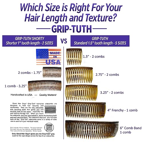 Good Hair Days Grip-Tuth Shorty Combs - Decorative & Styling Combs for Fine and Thin Hair (Crystal, 2 Count - 1 3/4 inch)