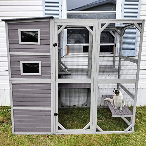 Cat House Outdoor Cat Enclosures 77" Large Catio with Run Cat Cage with Platforms Kitty Playpen,4 Tiers