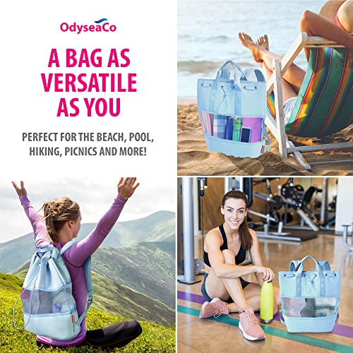 Beach Backpack Lightweight (Blue) - Beach Bags for Women Waterproof Sandproof - Neoprene Drawstring Bag Serves as Gym, Workout, Pool Bag & Beach Bag