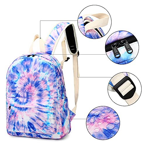 CAMTOP Backpack for Girls Kids School Backpack with Lunch Box Preschool Kindergarten BookBag Set (Tie-Dye blue purple)