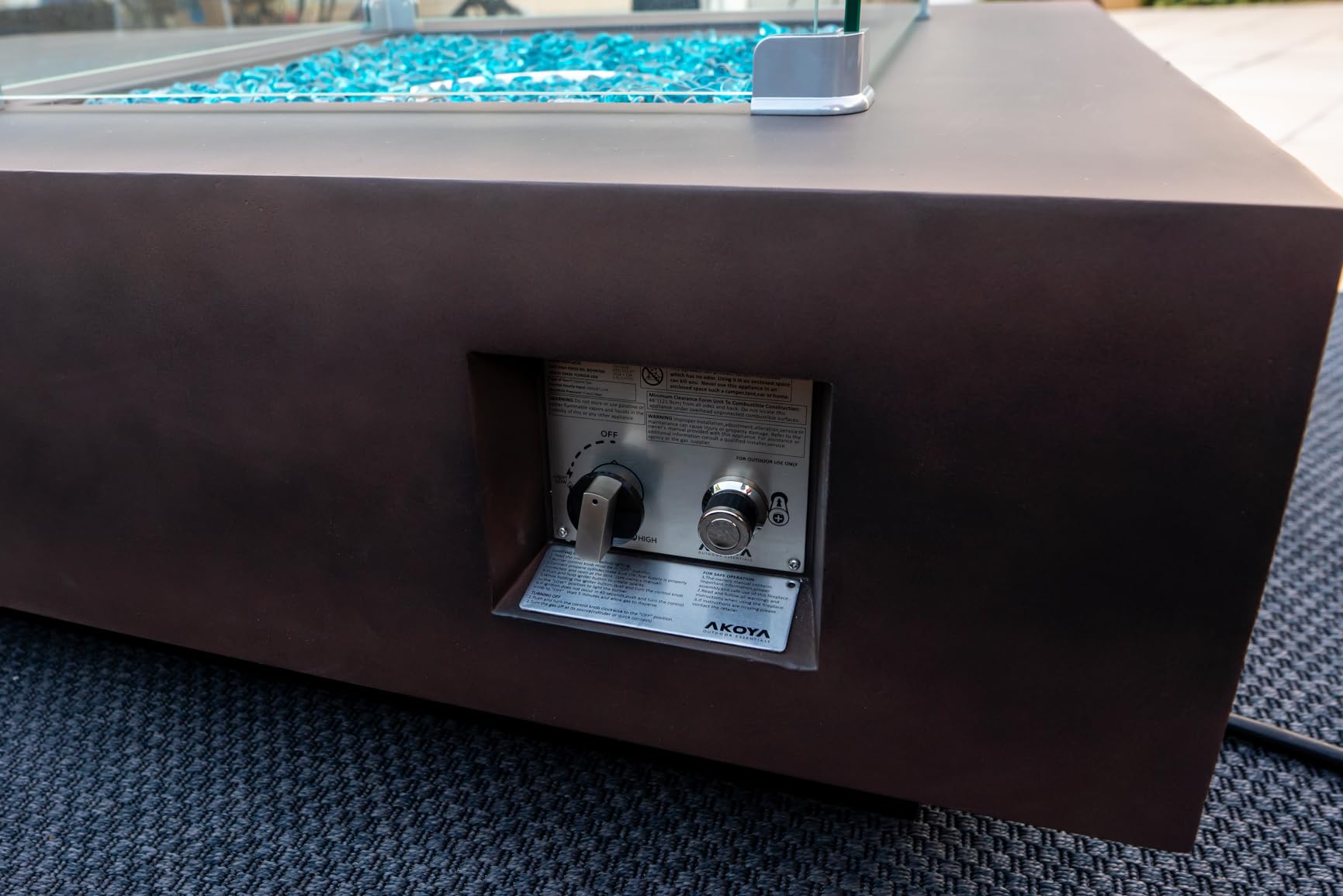 65" Rectangular Concrete Gas Fire Pit Table with Glass Guard and Fire Glass (Gray)