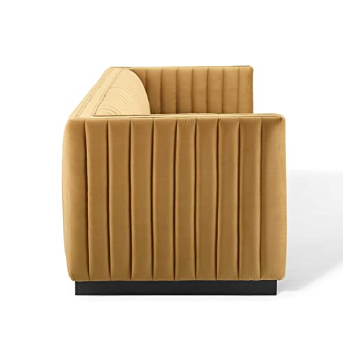 Modway Conjure Channel Tufted Upholstered Performance Velvet Sofa in Cognac