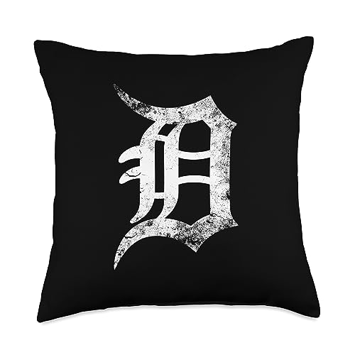 Detroit Michigan designs. Vintage Letter D Detroit Michigan 313 Area Code, White Throw Pillow, 18x18, Multicolor