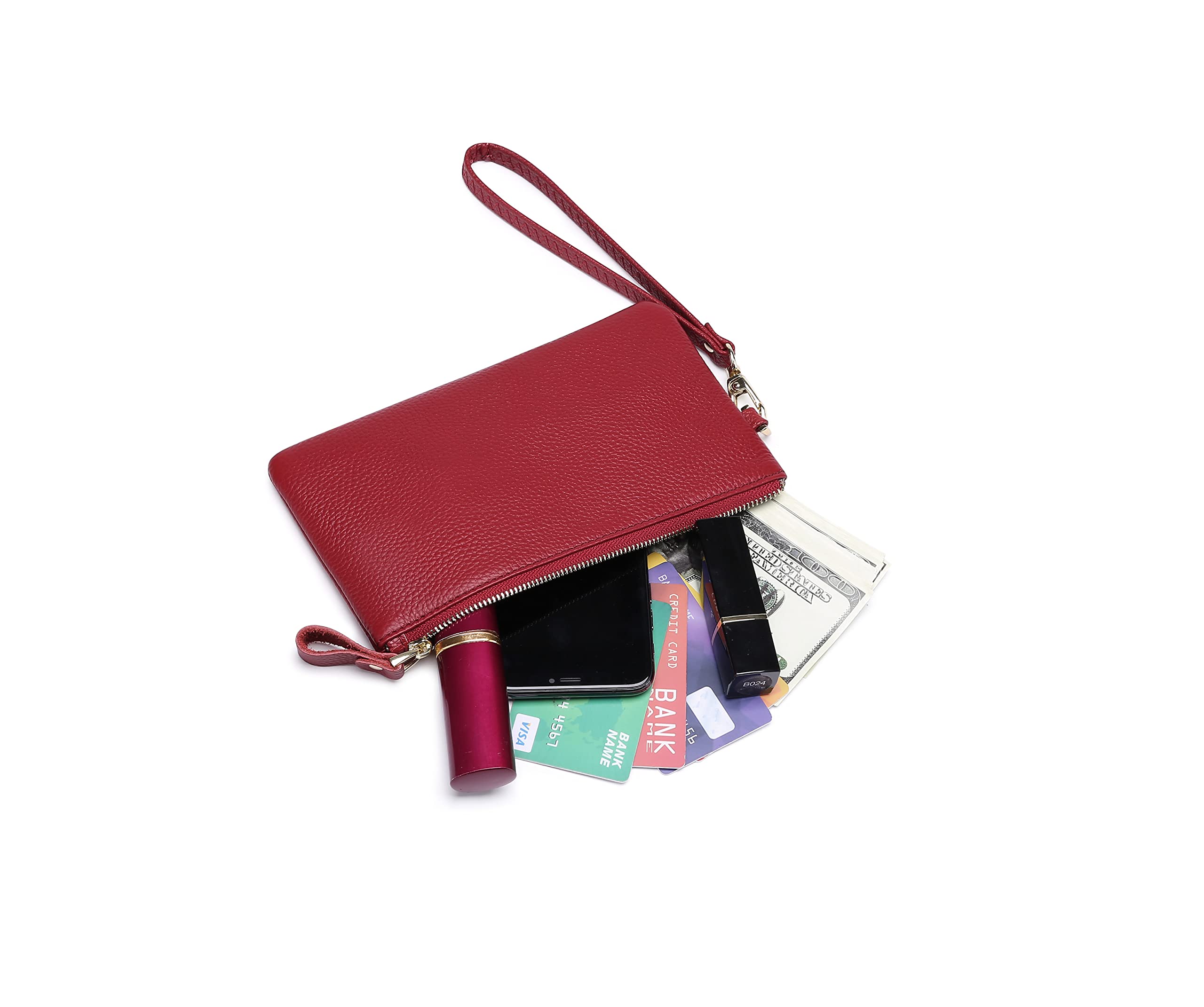 COKOK Wristlet Coin Purse-Women's Wristlet Clutch Slim Leather Wallet RFID Blocking Handbag(Wine Red)