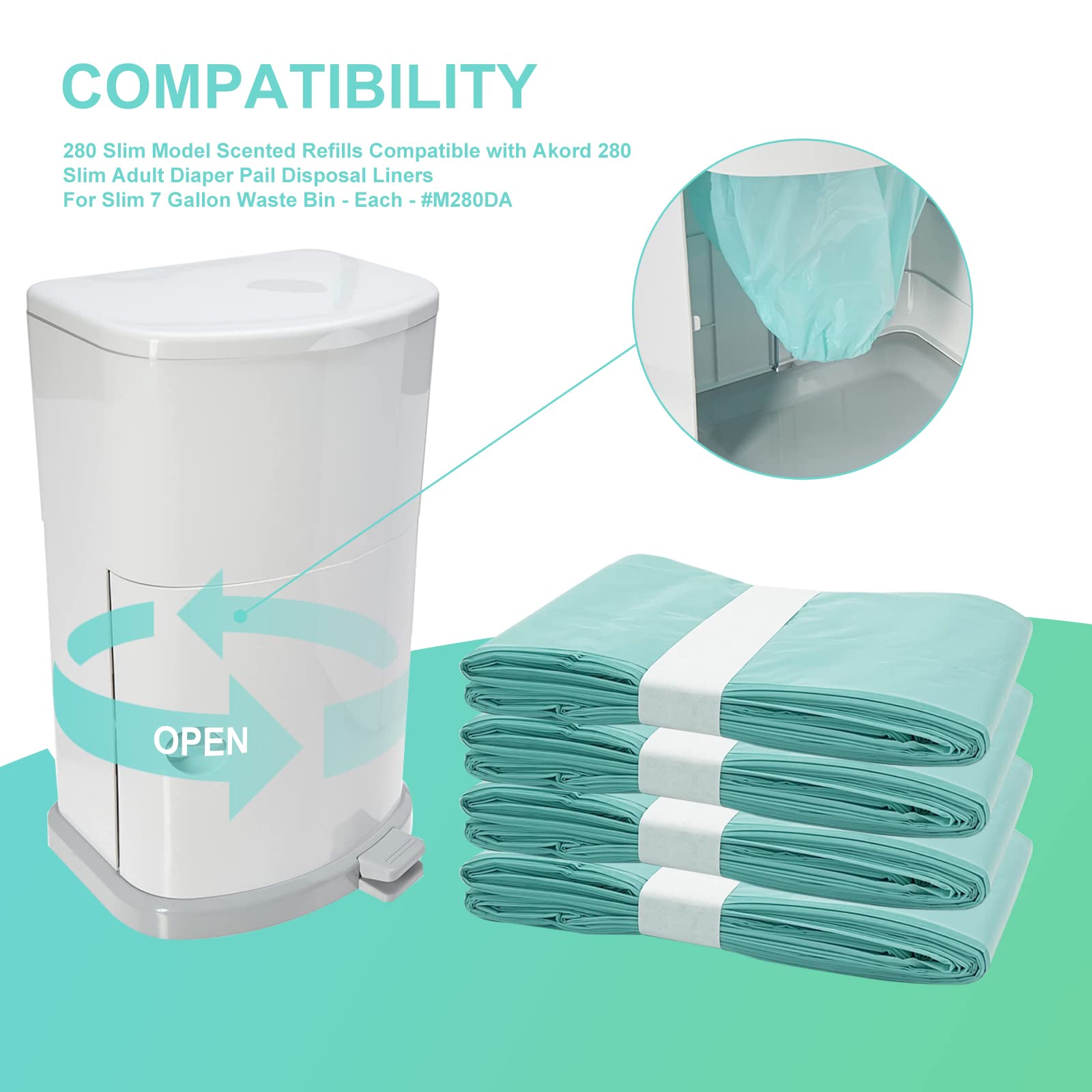 8 Pack Adult Diaper Liner Refills Compatible with Janibell Akord 280 Slim Model Adult Diaper System, A Single Liner Pack Will Last for Over 500 Adult Briefs Using