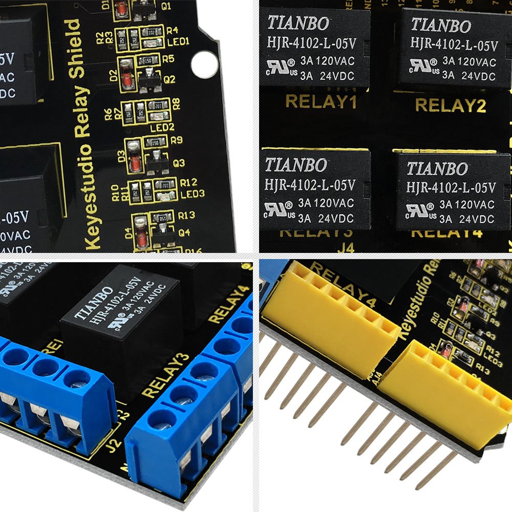 KEYESTUDIO 4 Channel Relay Shield 5V for Arduino Controller R3 ARM PIC AVR STM32 Raspberry Pi HIGH Level Trigger Relay Module Expansion Board