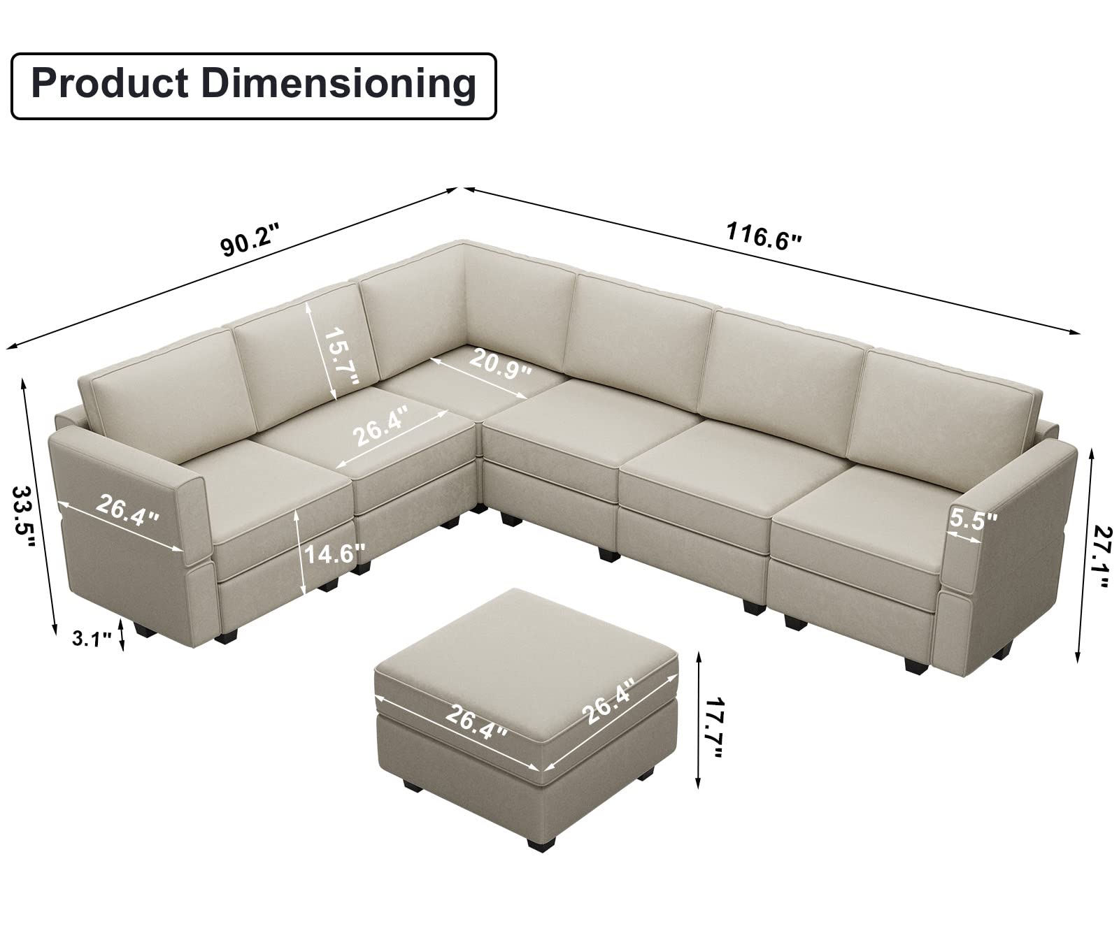 Belffin Modular Sectional Sofa Couch with Ottoman L Shape Corner Couch Sofa with Storage Modular Sofa with Chaise Velvet Grey…