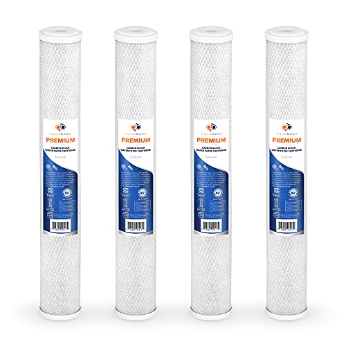 Aquaboon Premium 20 x 2.5 inch 5 Micron | Whole House Carbon Water Filter Replacement | Universal Coconut Shell Cartridge for Whole Home | 4 Pack