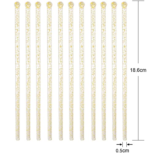 Ball Head Stirrer Disposible Plastic Round Top Crystal Swizzle Sticks ,Crystal Cake Pops, Cocktail Coffee Drink Stirrers 100 Pieces (Clear Gold Glitter)