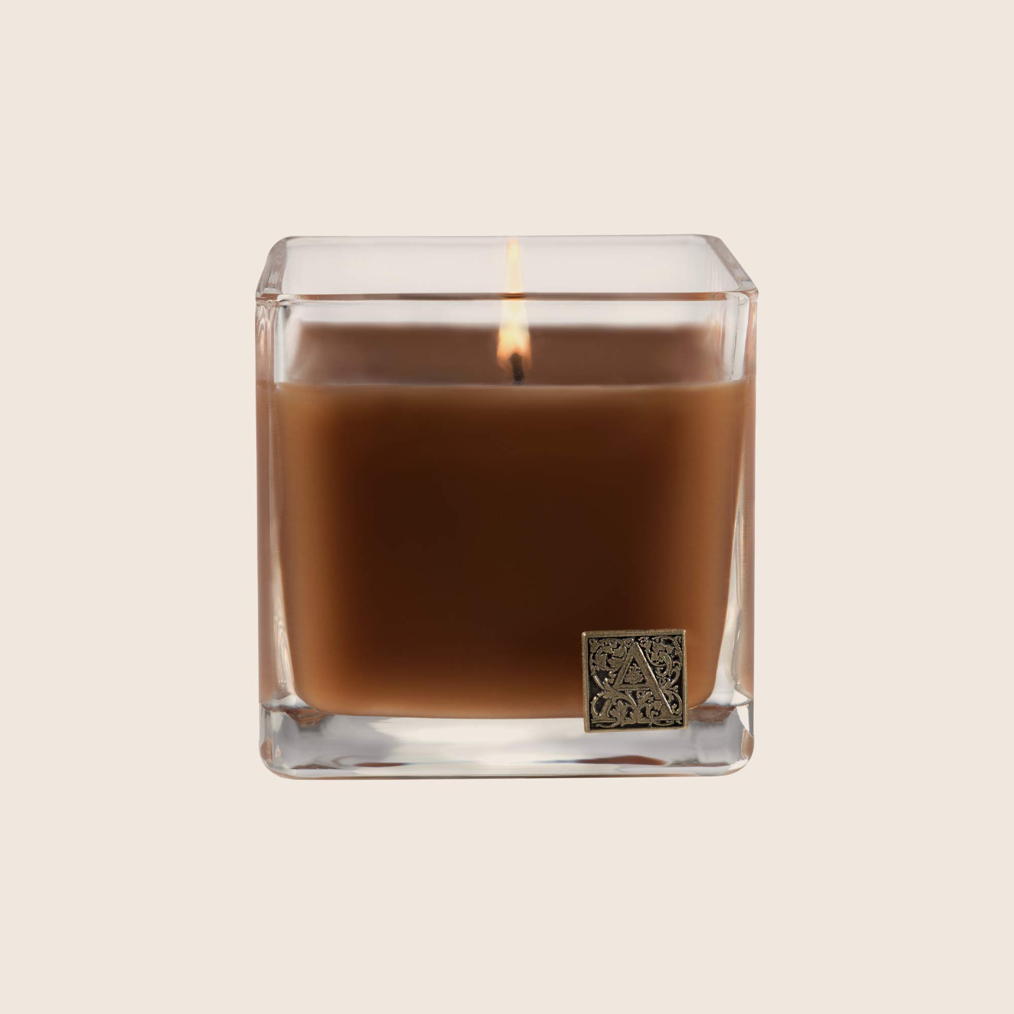 Aromatique Cinnamon Cider Glass Cube 12 oz Scented Jar Candle with Metal Medallion for Home Décor and Gift