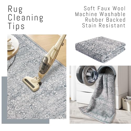 Area Rugs for Living Room - 5x7, Boho Non-Slip Low Pile Carpet Machine Washable Rugs for Bedroom, Farmhouse, Office, Dining Room (Grey)