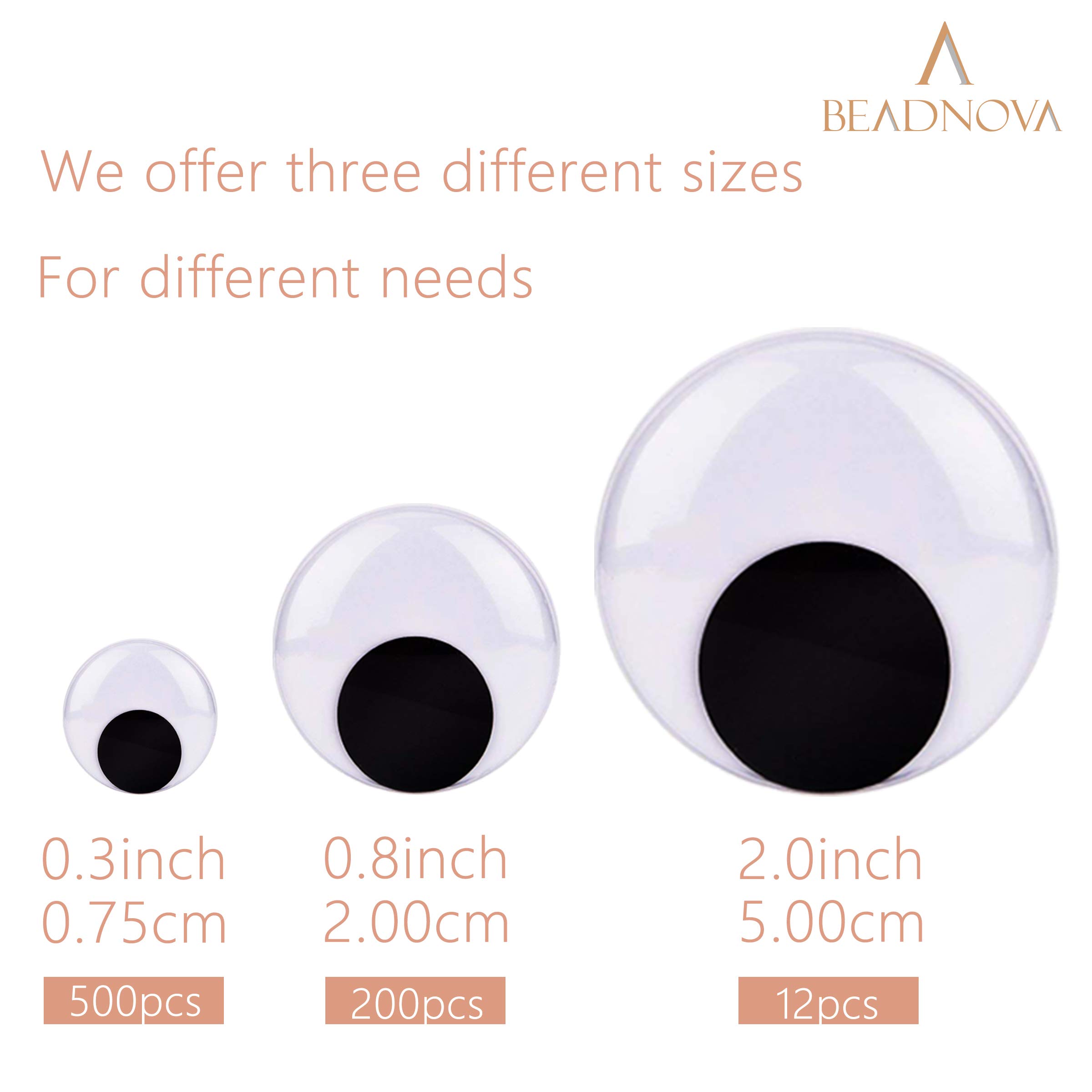 BEADNOVA Black Wiggle Googly Eyes Wobbly Eyes with Self Adhesive Sticker for DIY Craft Scrapbooking (20mm, 200pcs)