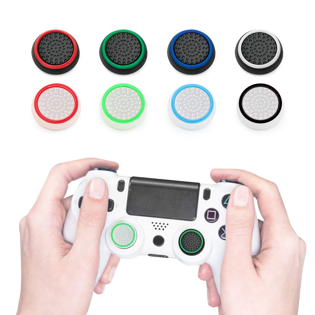8pcs Replacement Thumb Grips Caps Cover Silicone Analog Joystick Thumb Stick Cap Compatible with PS4 PS3 PS2 Xbox 360 Xbox One Controllers