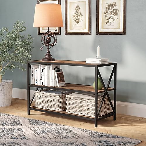 Beyideal 3 Tier Open Shelf Industrial Wood Metal Bookcase Home Office Storage, 40 Inch, Barnwood