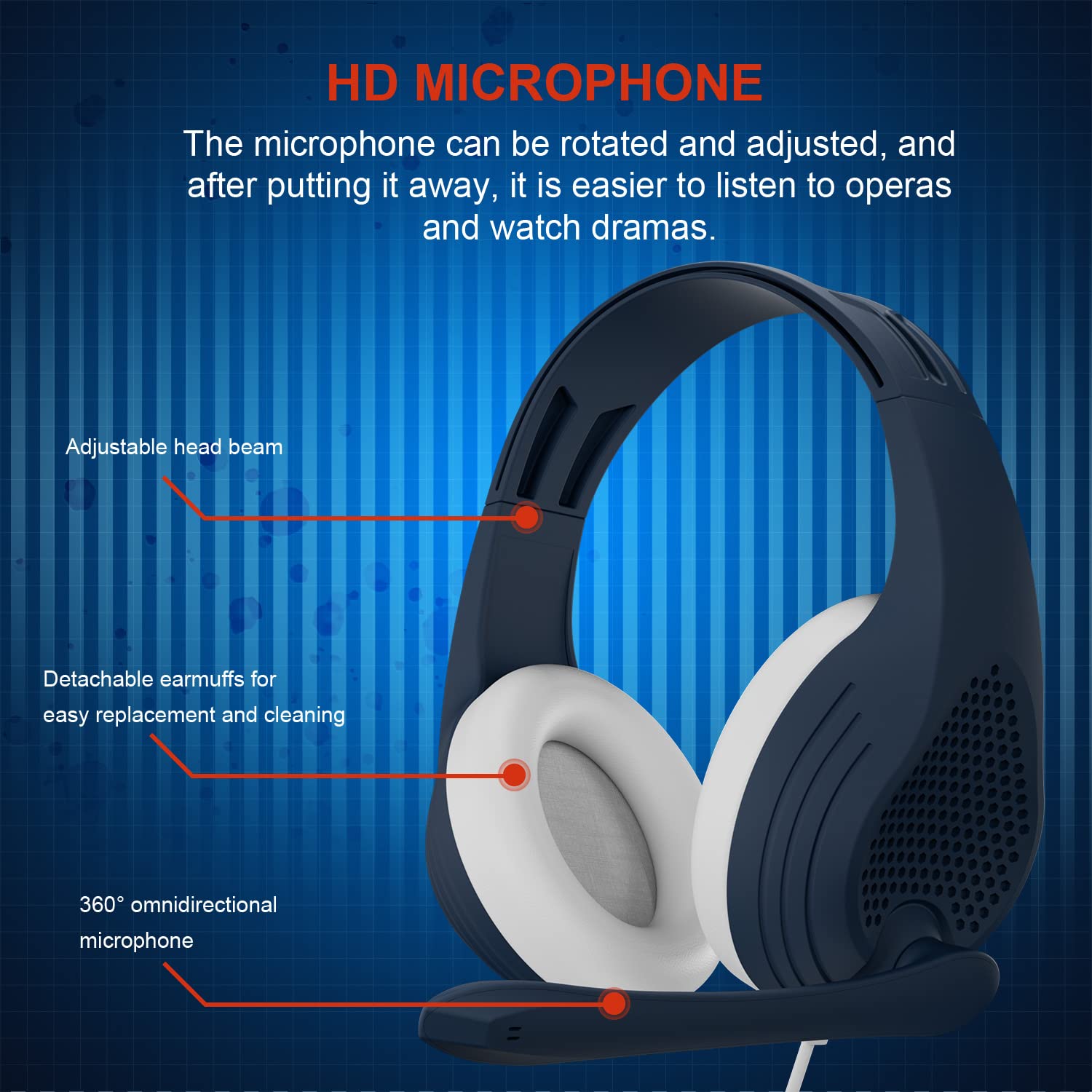 Anivia A9S Over-Ear Headphones Wired Stereo Gaming Headset with Mic Compatible with PC Computers PS4 Xbox One Laptop PSP Smartphones Tablets Mac iOS - Pacific Blue