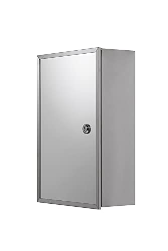 Croydex WC846005AZ Trent Stainless Steel Lockable Surface Mount Medicine Cabinet with Keys, 15.7 x 9.8 x 5.2 In.