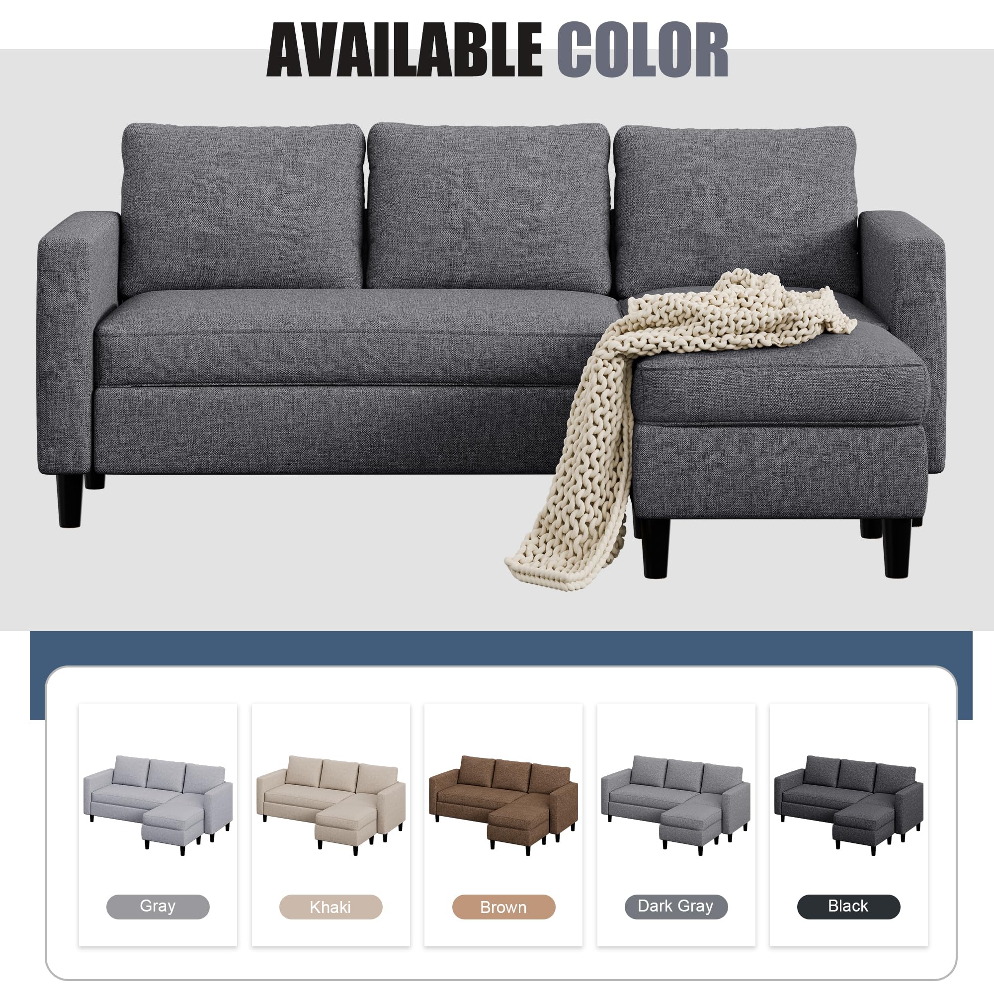 JAMFLY L Shaped Couch Sofa for Living Room