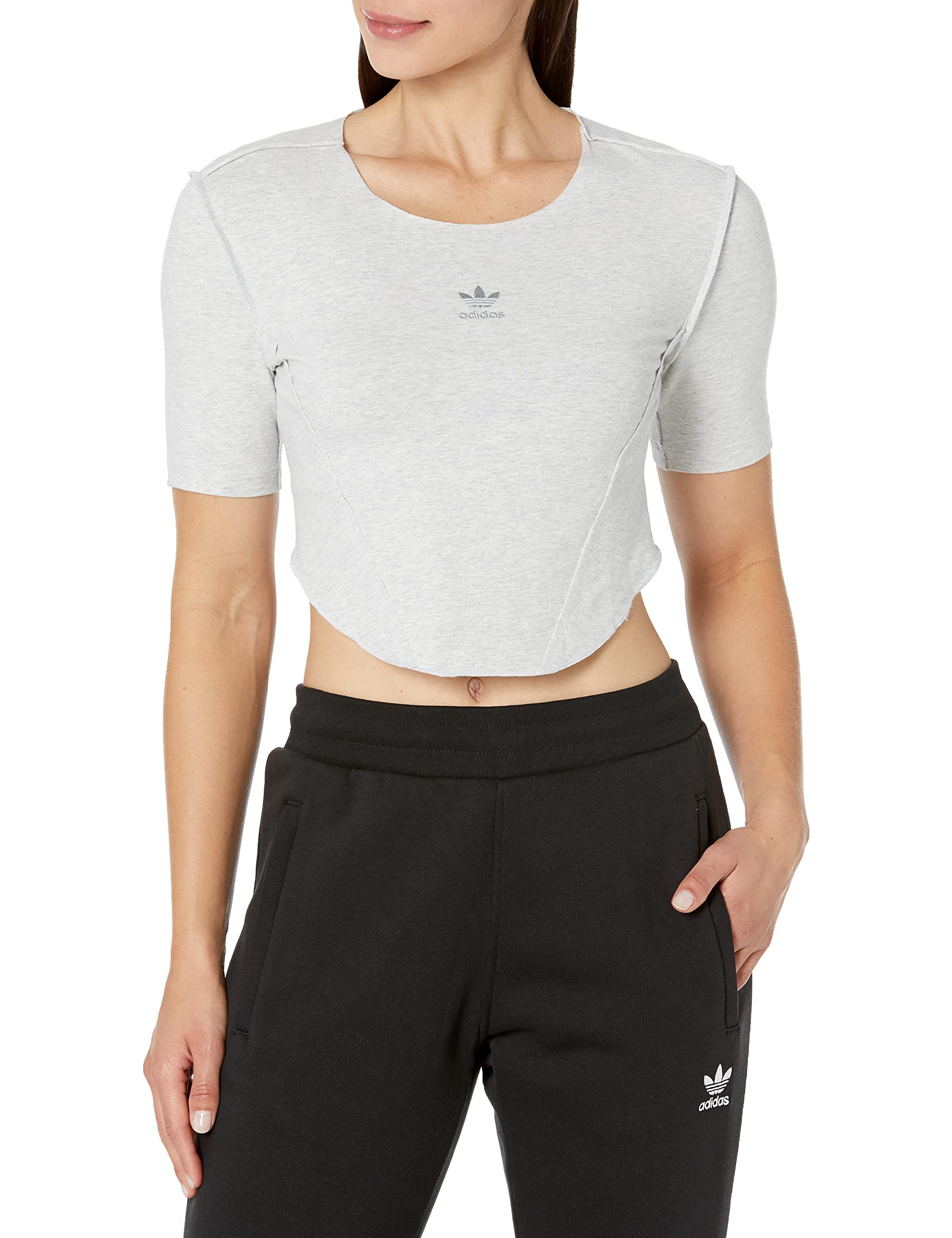 adidas Originals Women's Cropped Loungewear Tee, Light Grey Heather, Large