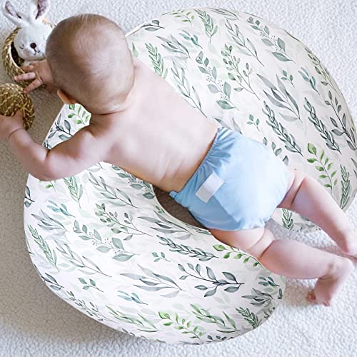 DILIMI Nursing Pillow Cover Stretchy Removable Cover for Breastfeeding Pillows, Ultra Soft Comfortable Slipcover for Baby Girl and Boy, Green Leaf