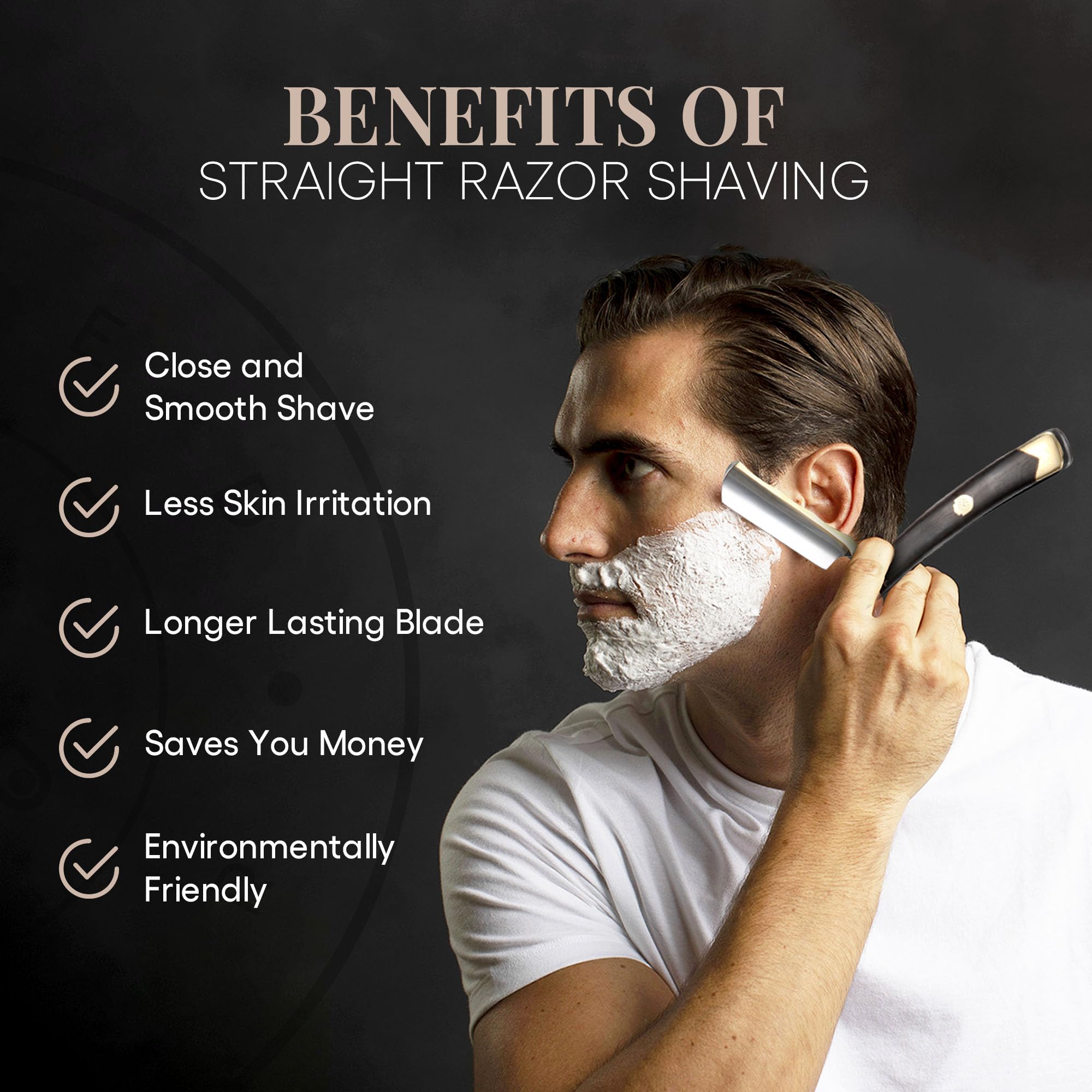 Gold Straight Razor Kit - Shave Ready Straight Razor, Stainless Steel Straight Edge Razor, Ebony Straight Razor For Men, Brush, Soap, Strop, Complete Gold Straight Razor Shaving Kit, Great Gift