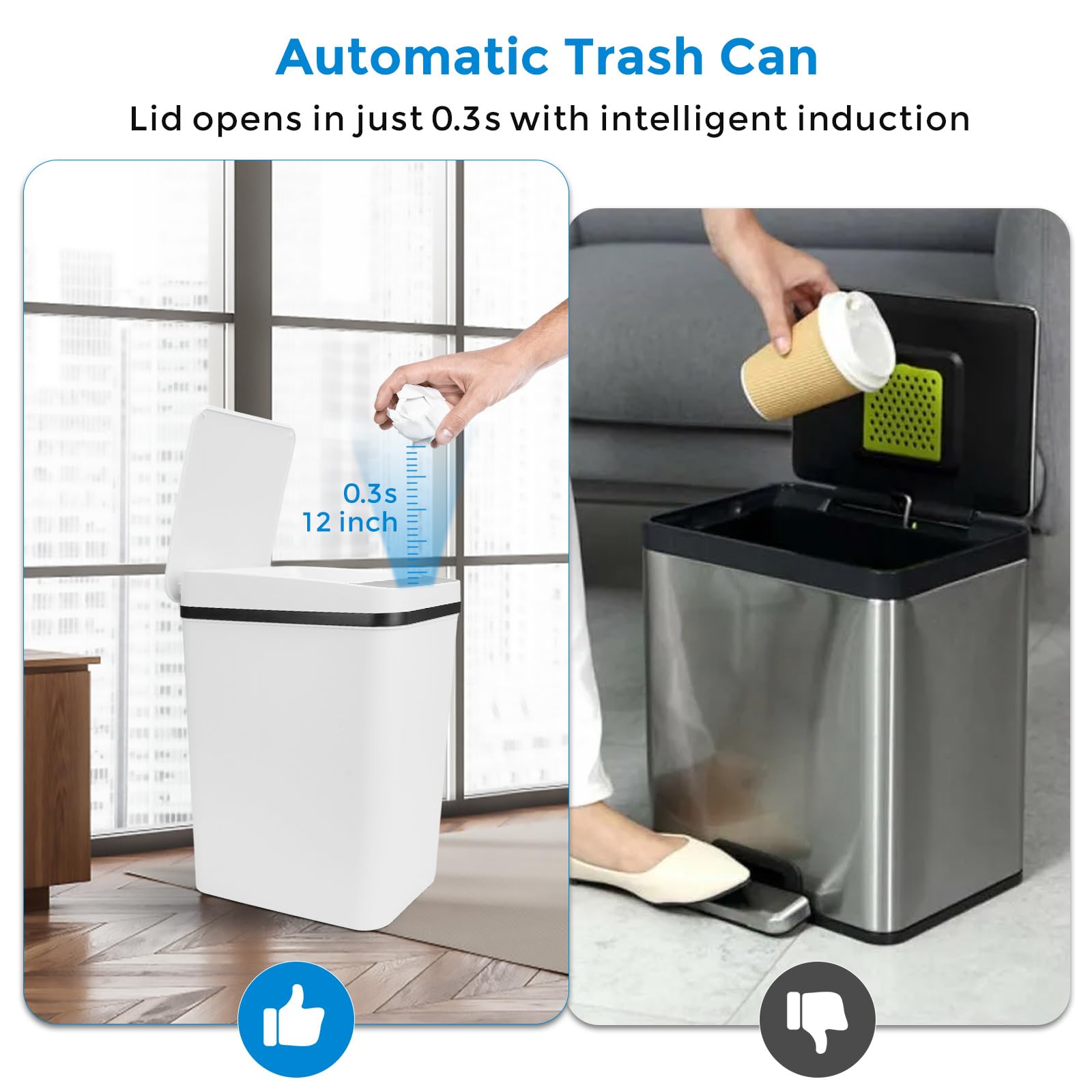 XJISUYD 2 Pack Automatic Bathroom Trash Can with Lid & 40Pcs Trash Bags - Touchless Bathroom Trash Can, Motion Sensor Slim Garbage Bin, 3.2 Gal Electric Smart Waste Can for Bedroom Office Kitchen