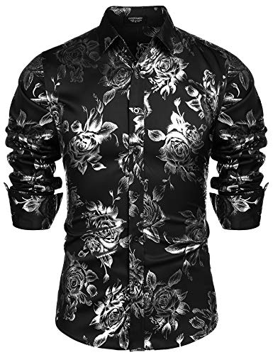 COOFANDY Mens Rose Shirt Long Sleeve Dress Shirt Button Down Casual Slim Fit
