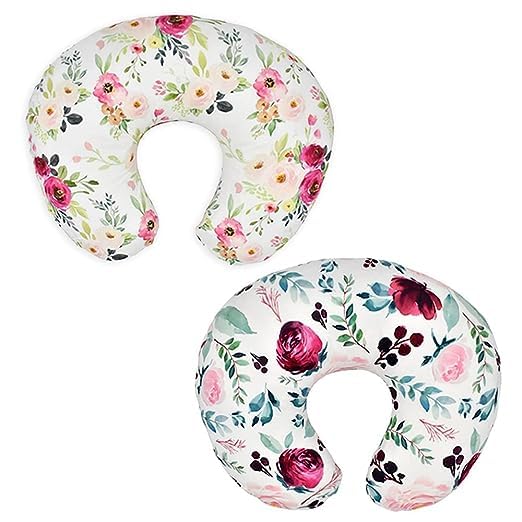 AOKLEY 2 Pack Baby Nursing Pillow Cover Newborn U-Shaped Breastfeeding Pillowcase Cushion Cover Stretchy Replaceable Forest&Floral Pillow Cover Slipcover 22.5x18