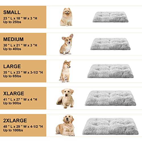 BFPETHOME Dog Beds for Large Dogs, Plush Dog Crate Bed Fluffy Cozy Kennel Pad for Sleeping &Ease Anxiety, Washable Dog Mats with Anti-Slip Bottom for Large Medium Dogs (42(41 x 27 inch), Grey)