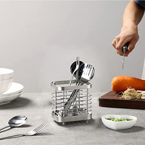 ANHORTS Kitchen Utensil Holder, Stainless Steel Sink Utensil Holder Countertop, Kitchen Utensil Drying Caddy, Cutlery Drainer for Kitchen Utensil, Rust-Proof Cutlery Utensil Organizer (silver)