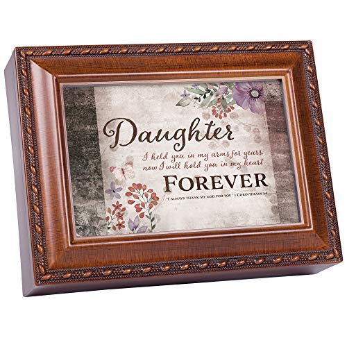 Cottage Garden Daughter I Held You Woodgrain Rope Trim Jewelry Music Box Plays Tune Friend in Jesus