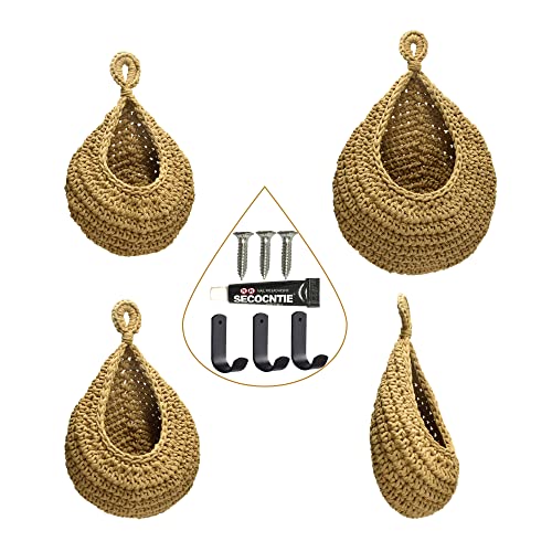 Anraja Hanging Fruit Basket For Kitchen Wall, Teardrop Garlic Storage Organizer, Decor Home, Boho Plant Holder, Set Of 3, Wheat