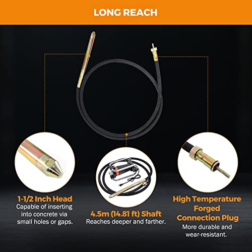 BEAMNOVA Electric Concrete Vibrator Handheld 11000 Vibration Per Minute 2HP with Shaft of 14-3/4 Feet