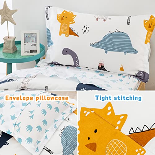 Dinosaur Toddler Bedding Set Ultra Soft Microfiber Toddler Comforter for Baby Girls Boys 4 Pieces Includes Comforter,Flat Sheet, Fitted Sheet and Pillowcase