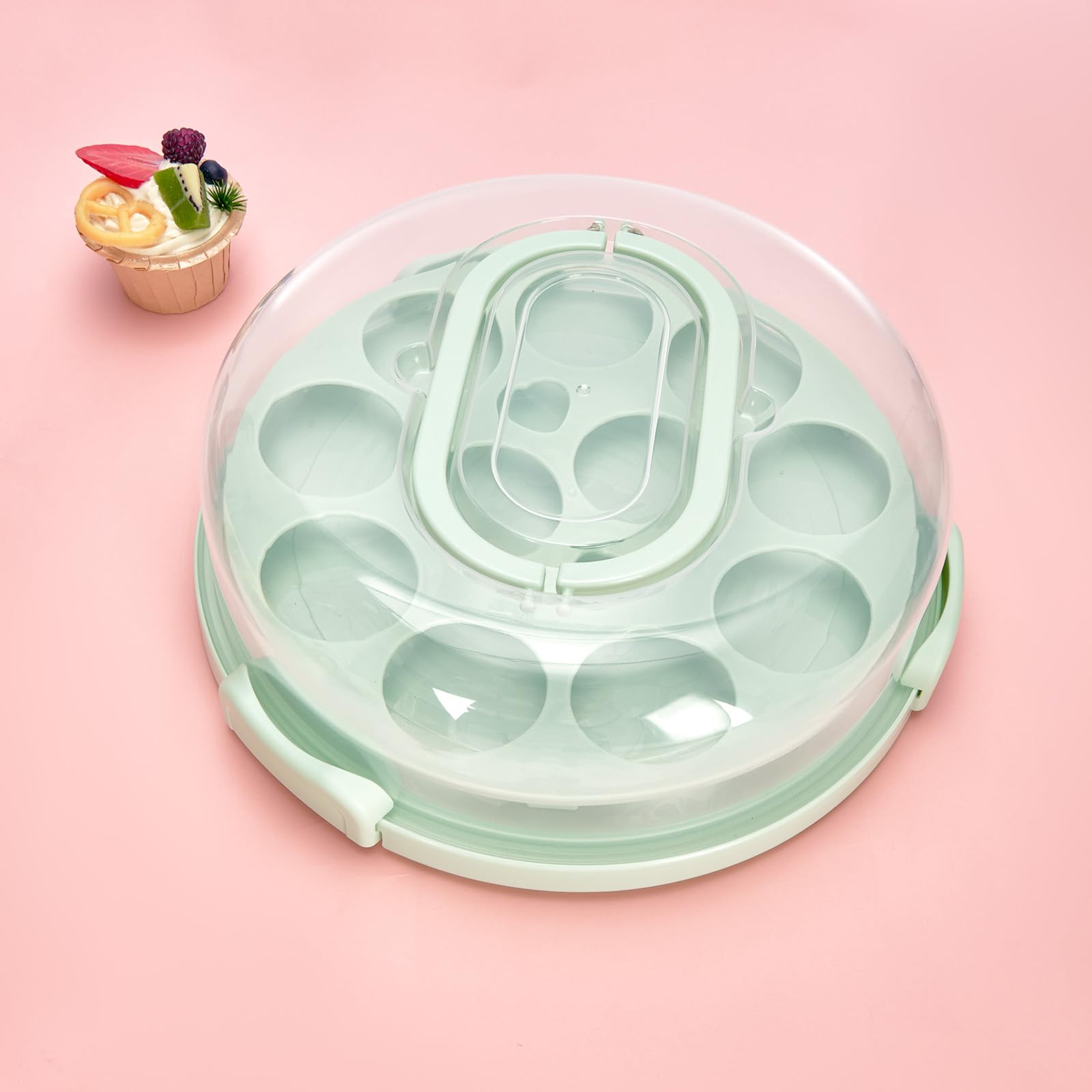 Ohuhu Cheesecake Container, Cake Pie Carrier BPA-Free up to 10'' Cake - Cupcake Containers with Lid and 2 Handles 4-in-1 Multipurpose Cake Keeper Holder Platter for Pie Devil Eggs Mothers Day Gifts