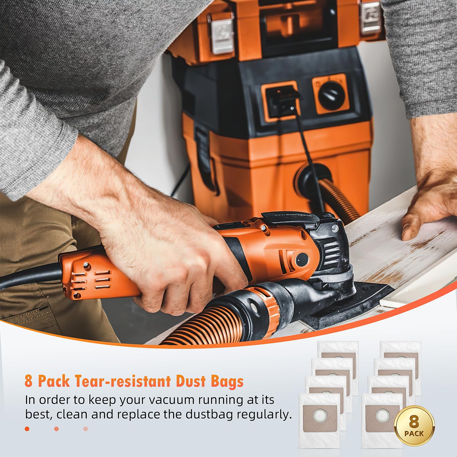 8 Pack Replacement Dust Bags for Fein Turbo I Wet/Dry Vacuum Cleaner, Tear-Resistant Non-woven Filter Accessory Bag for Dustex 25L Model, 31345061010