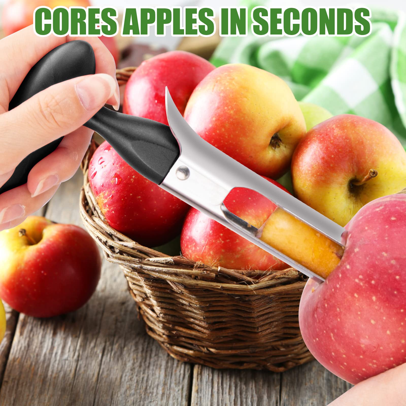 Apple Corer, Premium Stainless Steel Apple Corer Tool,Sturdy Ergonomic Handle, Easy to Use and Clean,Durable Apple Corer Remover for Pears, Bell Peppers, Fuji, Honeycrisp, Pink Lady Apples (black)