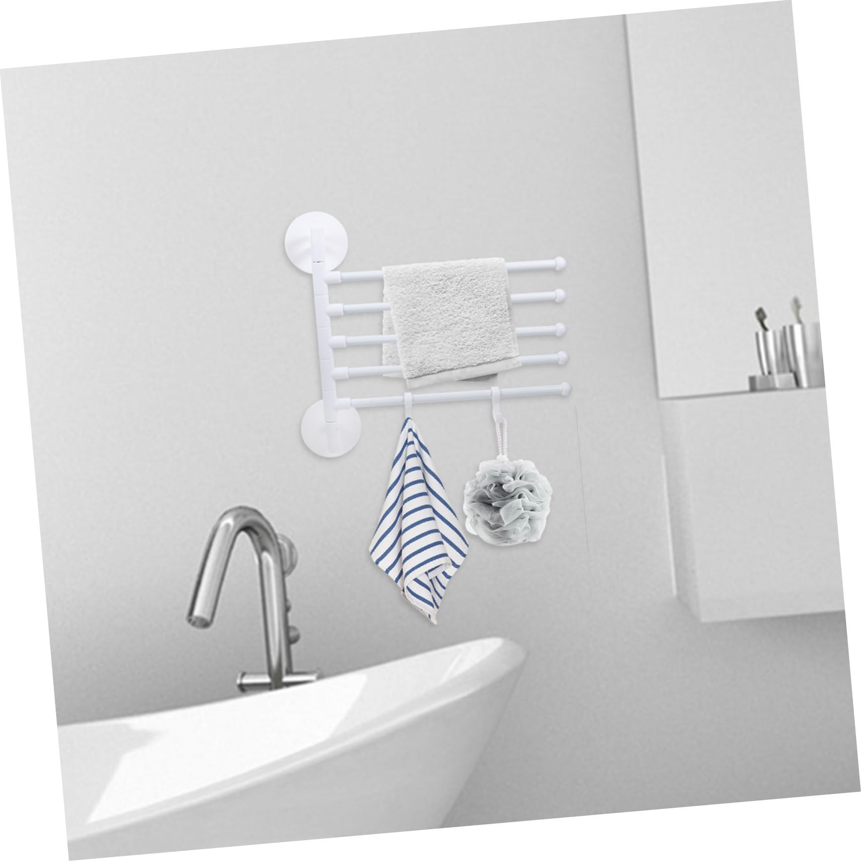 PRETYZOOM 1 Set Drying Rack Swivel Towel Rack Coat Hangers Towels Towel Bar Bath Towel Rack Towel Rod Towel Hanging Shelf Kitchen Towel Rack White No Punching Dishcloth to Rotate Rubber
