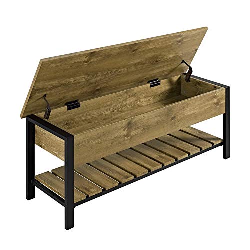 Pemberly Row Modern Farmhouse Entryway Bench Shoe Storage Open-Top Hallway Organizer, 48 Inch, in Rustic Brown Barnwood