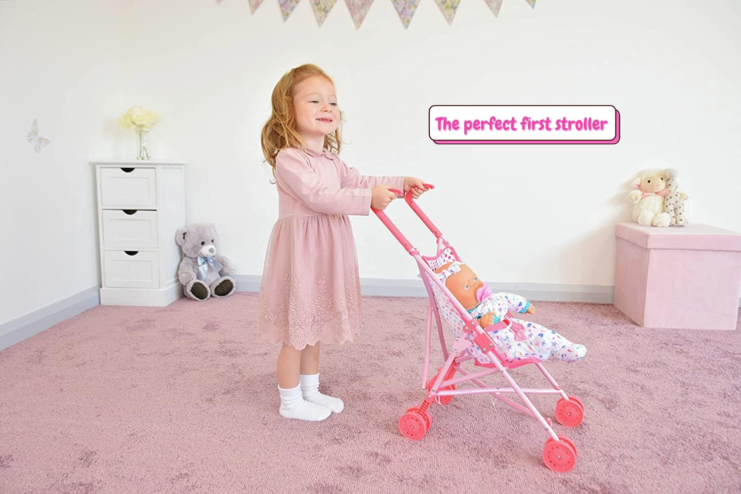 KOOKAMUNGA KIDS Baby Doll Stroller β Umbrella Stroller for Dolls - Foldable & Lightweight Baby Stroller for Dolls - Play Stroller w/ Sturdy Steel Frame - Ideal for Baby Dolls up to 18" - Pink Unicorn