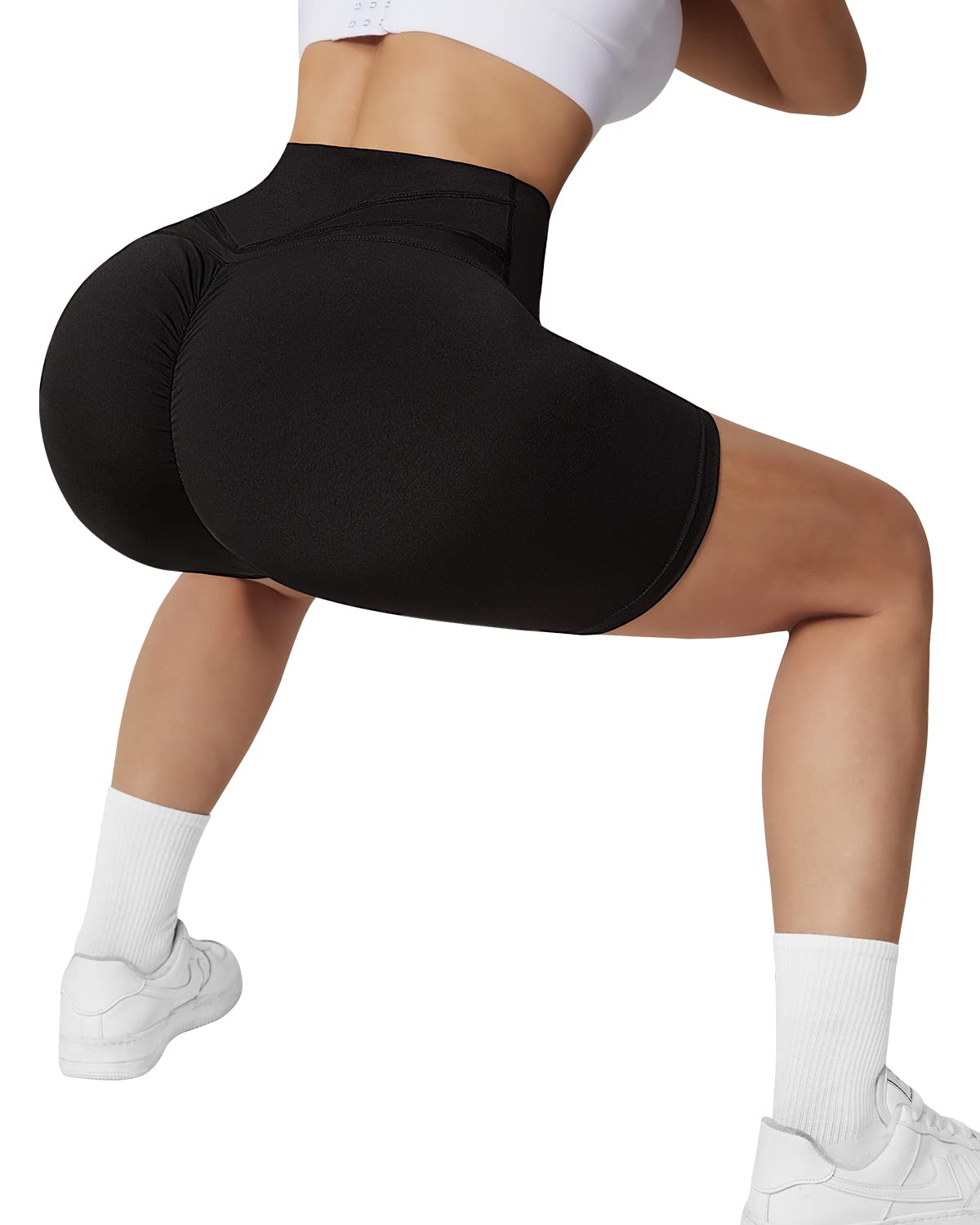 A AGROSTE Women Cross Scrunch Butt Lifting Shorts with Pockets Trinity High Waisted Workout Booty Biker Shorts