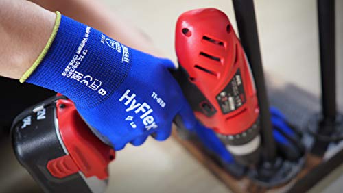 Ansell HyFlex 11-618 Nylon Light Duty Multi-Purpose Glove with Knitwrist, Abrasion/Cut Resistant, Size 9, Blue (Pack of 12 Pair)