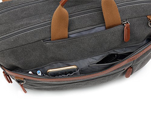CoolBELL Convertible Backpack Shoulder Bag Messenger Bag Laptop Case Business Briefcase Leisure Handbag Multi-Functional Travel Rucksack Fits 17.3 Inch Laptop for Men/Women (Canvas Dark Grey)