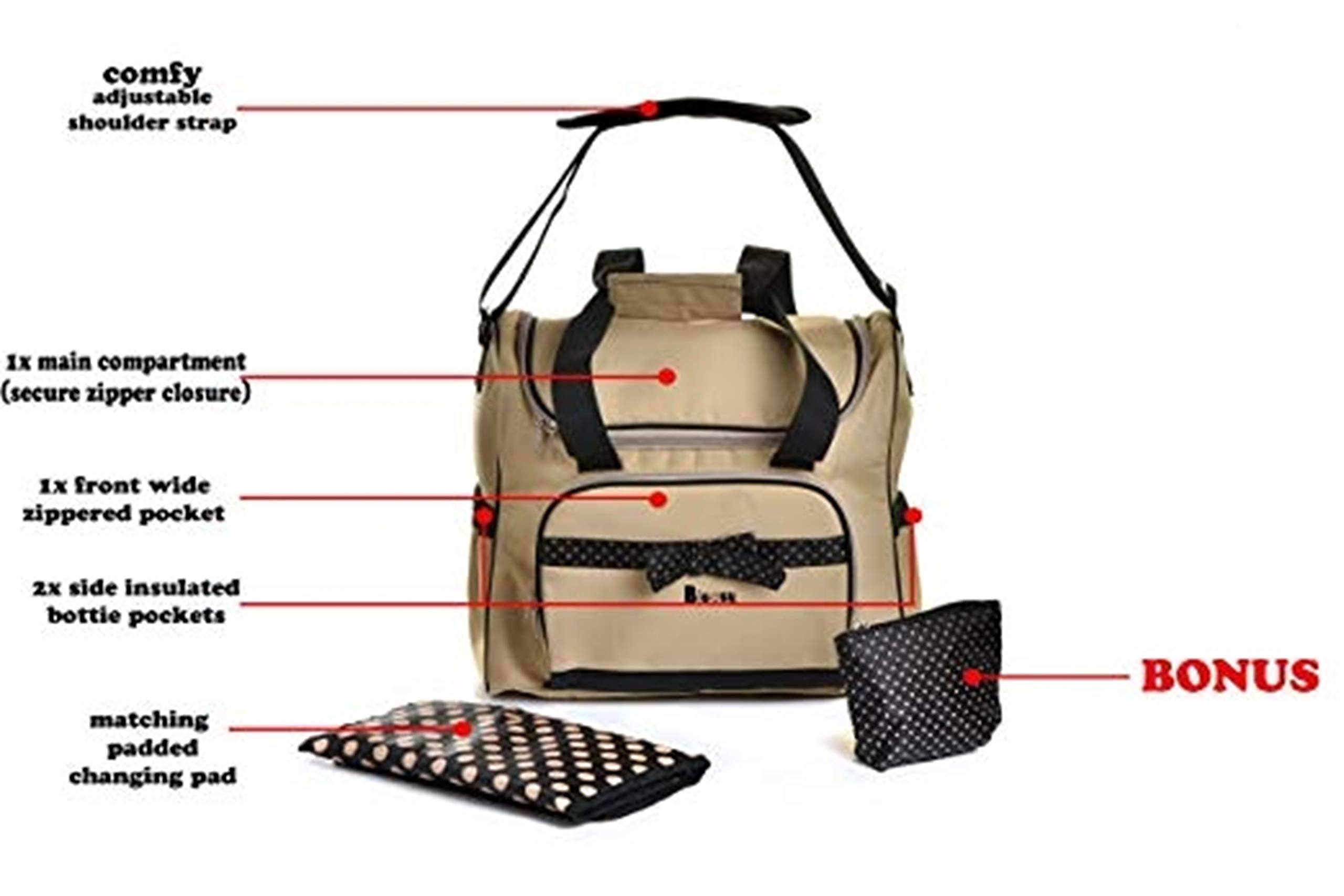 Diaper Bag Tote Neutral Beige Color Changing Mat Roomy Waterproof Stylish and Durable Mom Bag for Baby
