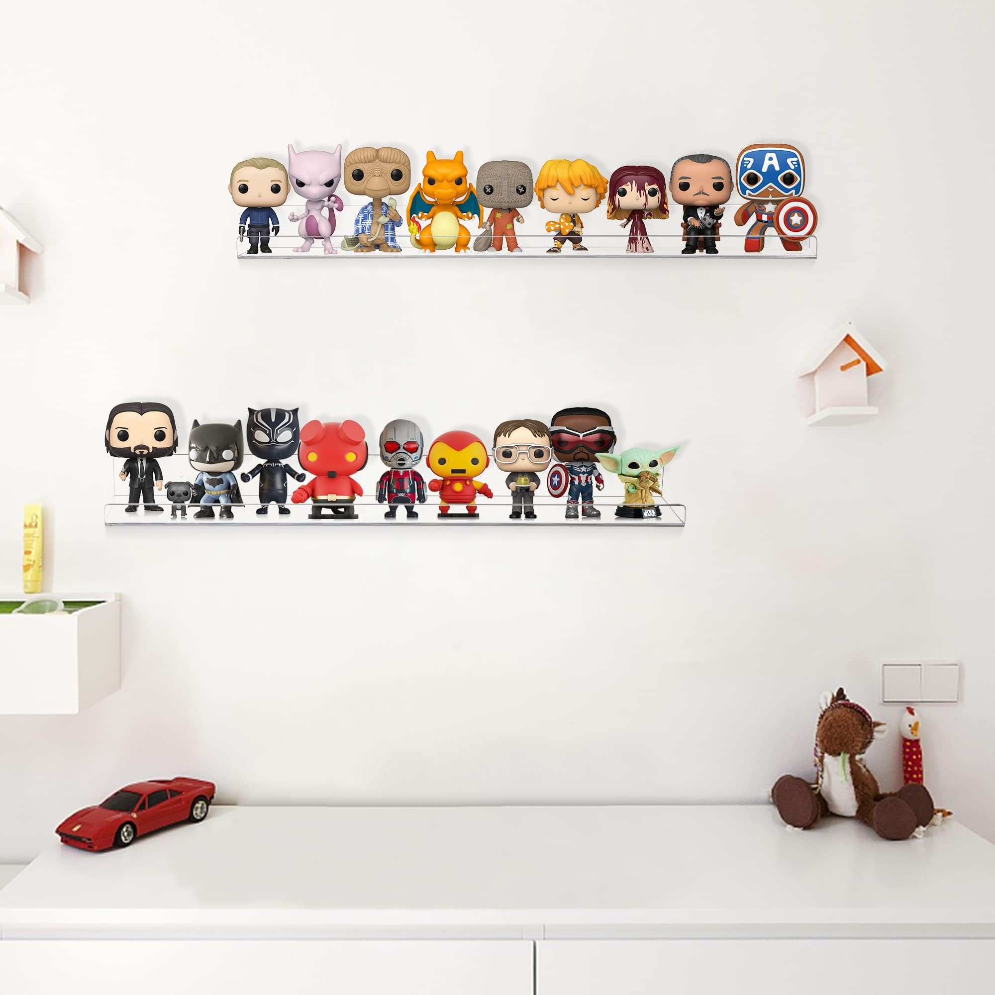 HBlife 24 Inches Floating Shelves Wall Mounted Clear Acrylic Shelves for Figures, Invisible Floating Bookshelf for Kids and Nursery, 8 Pack (5MM Thick)